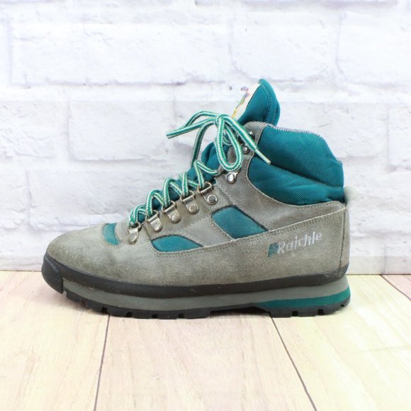 Raichle | Shoes | Vintage Raichle Teal Gray Suede Fabric Lace Up Hiking ...